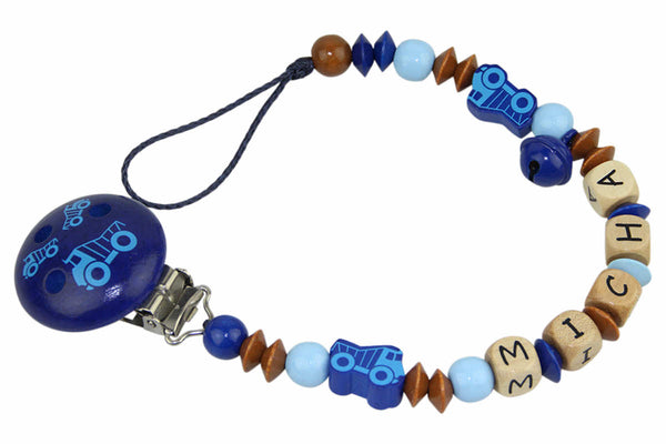 Nuggikette mit Name Laster blau:braun - Zwergehuus Babygeschenke GmbH